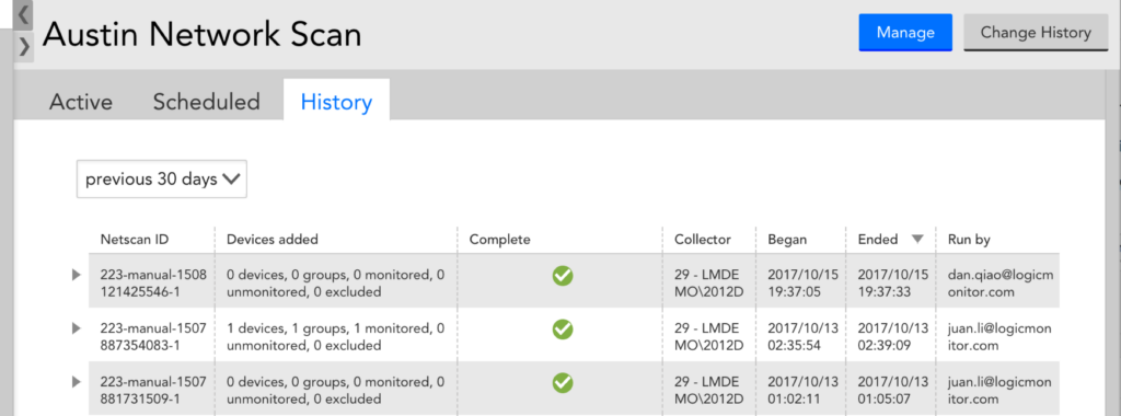 Viewing NetScan History - LogicMonitor