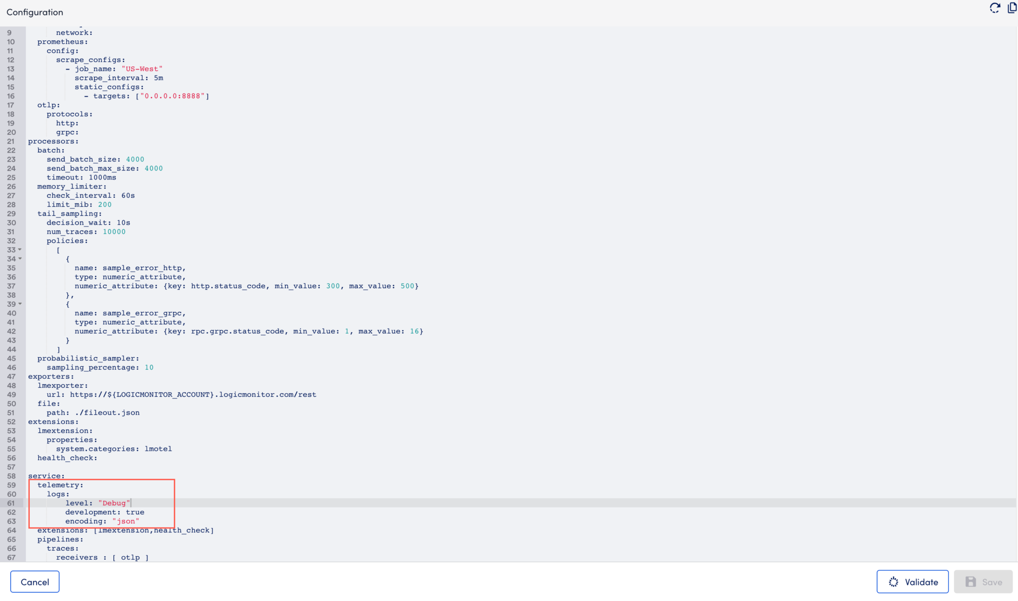 LM OTel Collector Logging | LogicMonitor