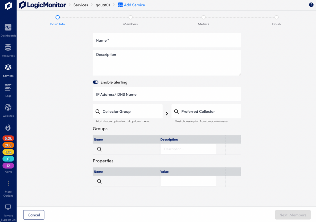 Adding a Service | LogicMonitor