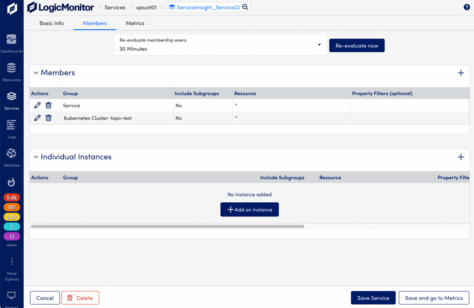 Managing a Service | LogicMonitor