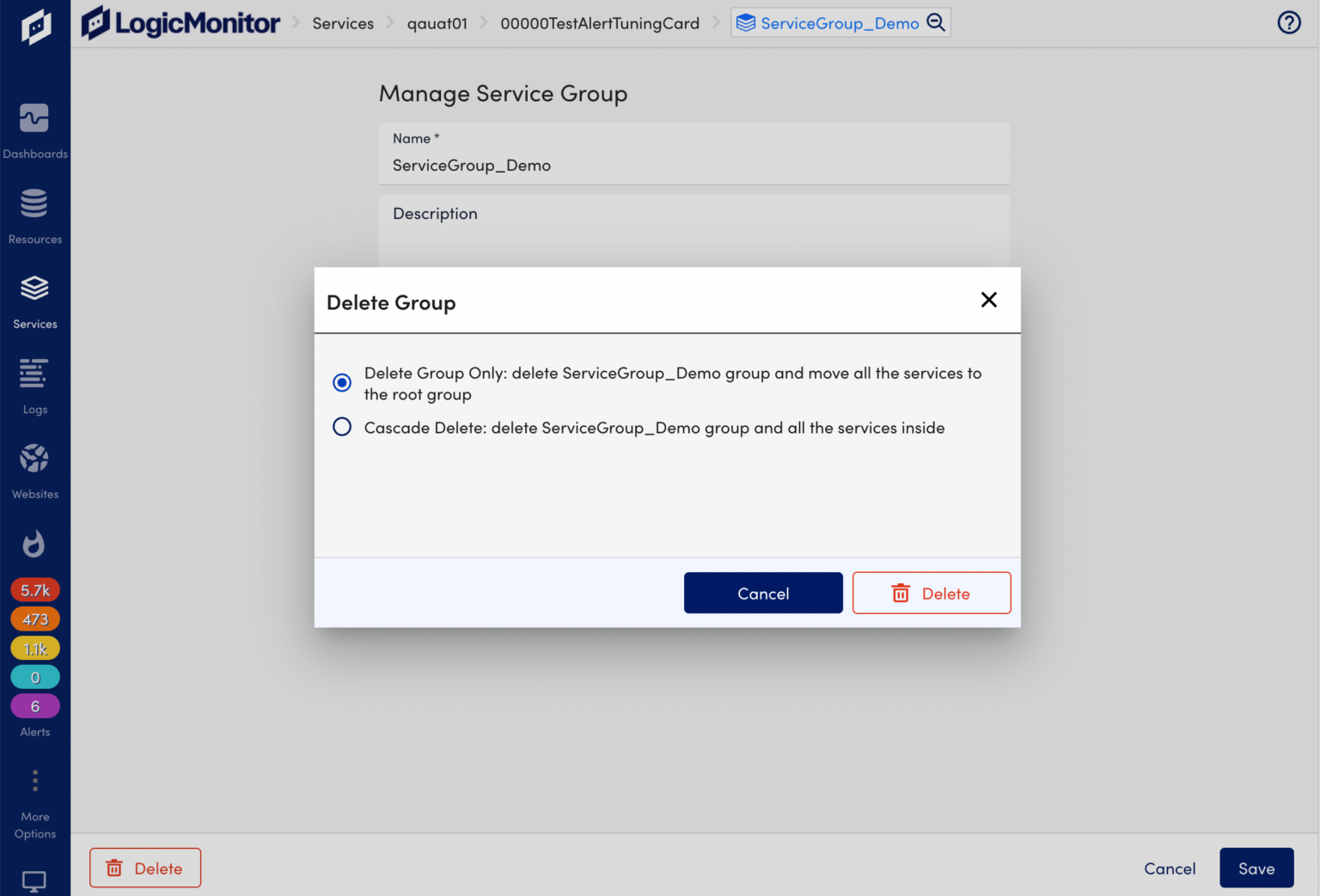 Managing a Service Group | LogicMonitor
