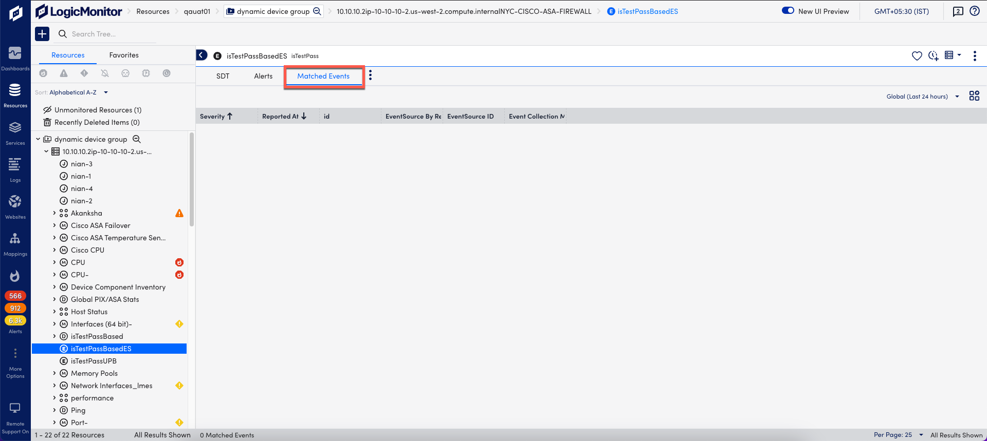 Matched Events Tab | LogicMonitor