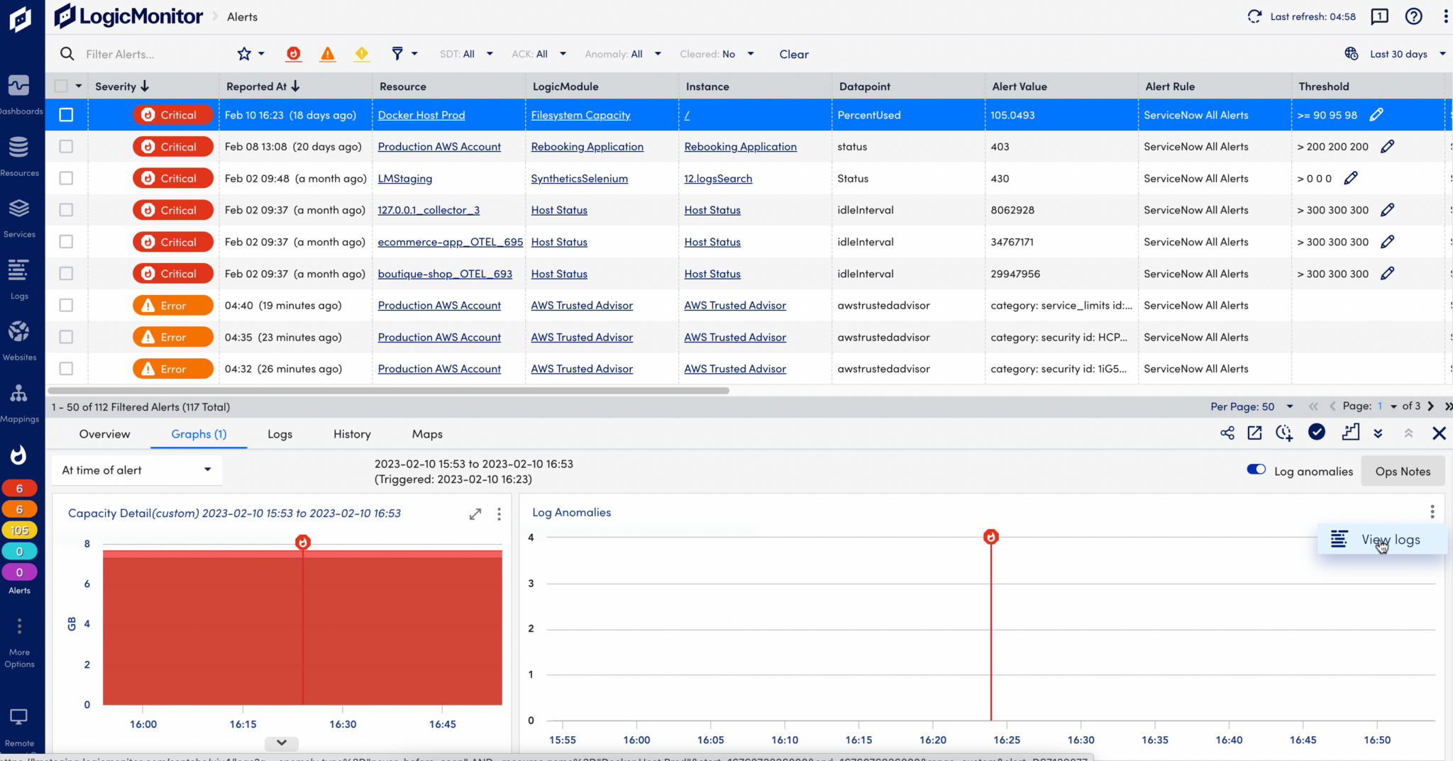 Viewing Logs and Log Anomalies | LogicMonitor
