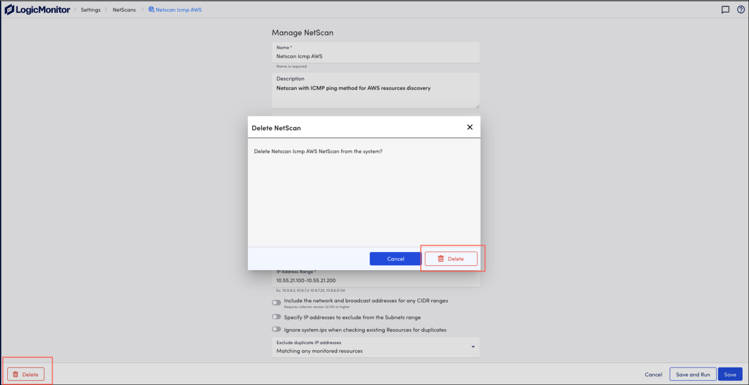 NetScanの削除| LogicMonitor