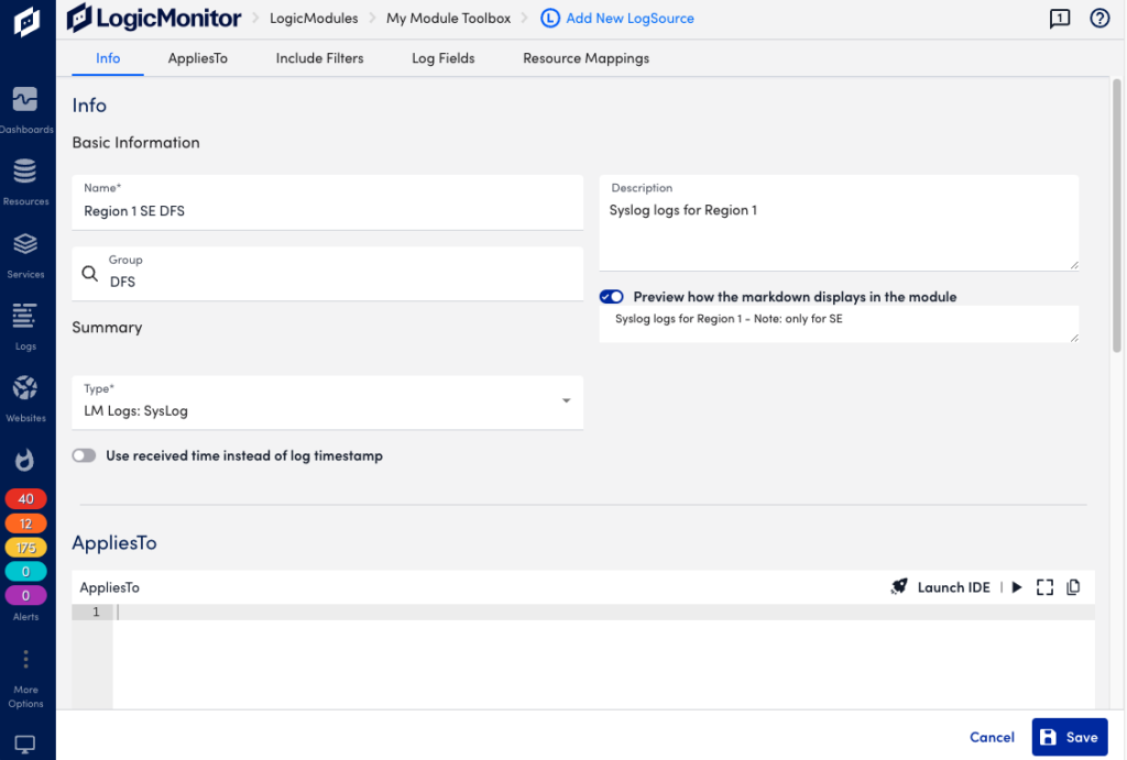 Logsource Configuration Logicmonitor