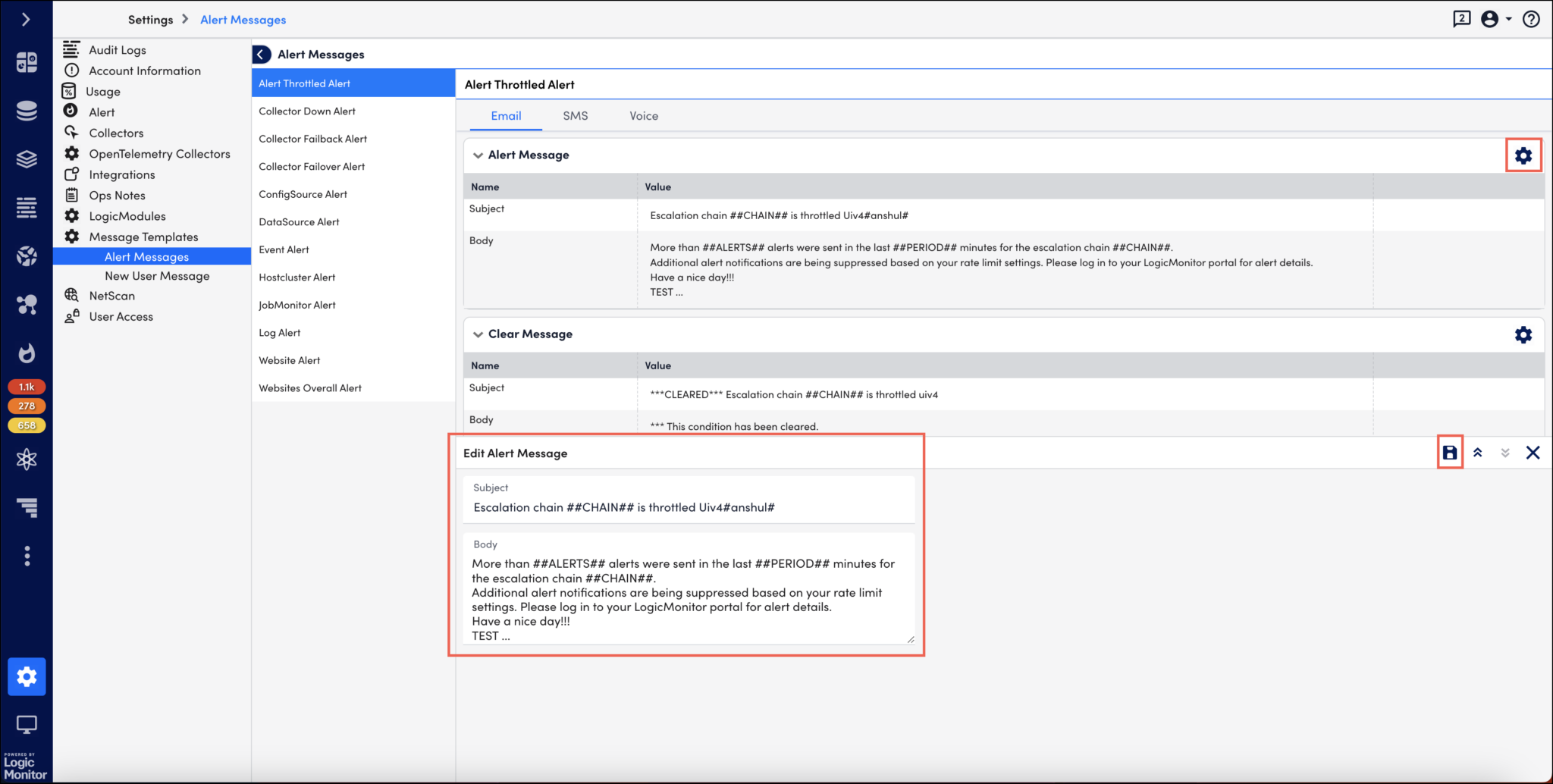 Managing Alert Message Template | LogicMonitor