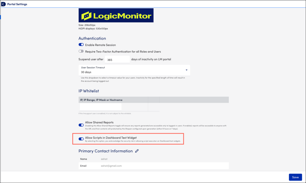 Enabling Dashboard Text Widget Script Security | LogicMonitor