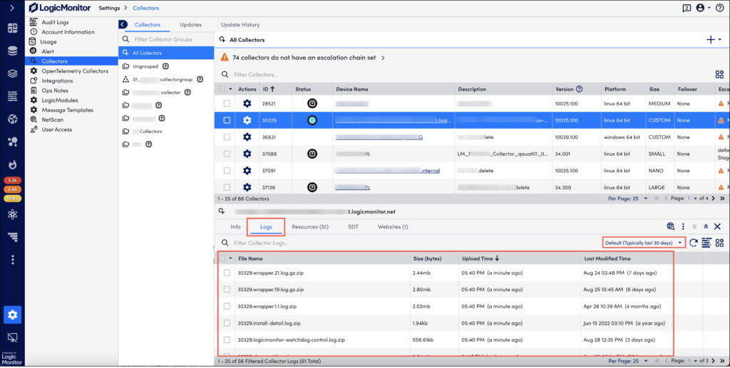Managing Collector Logs | LogicMonitor